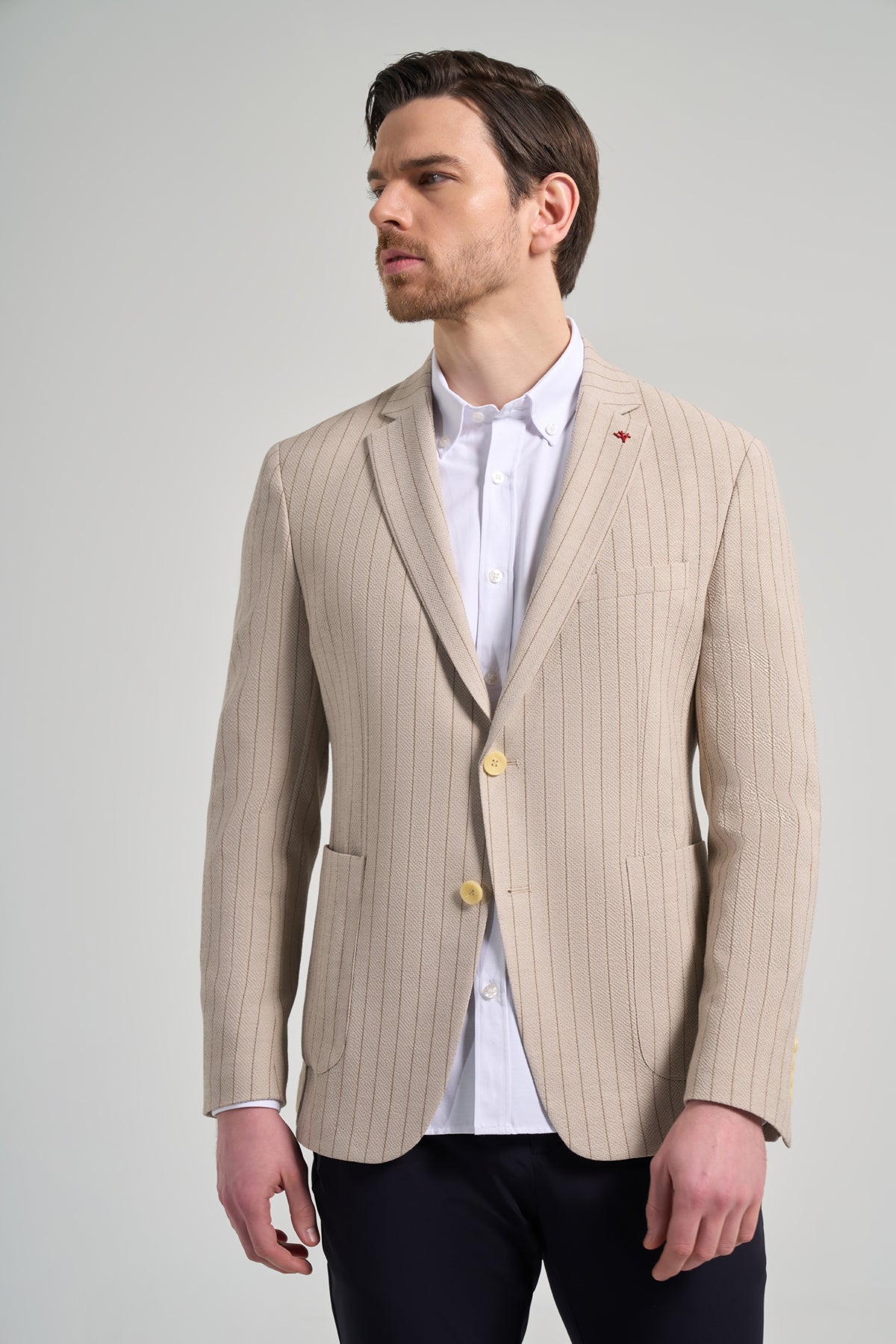 Slim-Fit Stripped Blazer - Beige